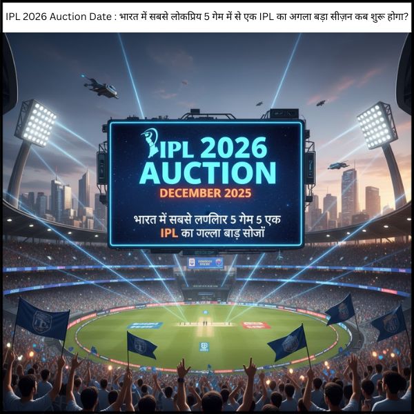 IPL 2026 Auction Date : भारत में सबसे लोकप्रिय 5 गेम में से एक IPL का ...